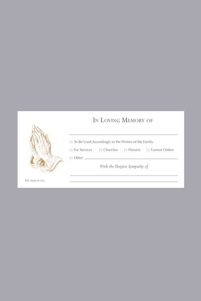 Memorial Envelope - Praying Hands - Collins Funeral Supply